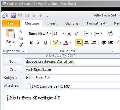 Silverlight 4 and COM: Sending Mails Using Outlook